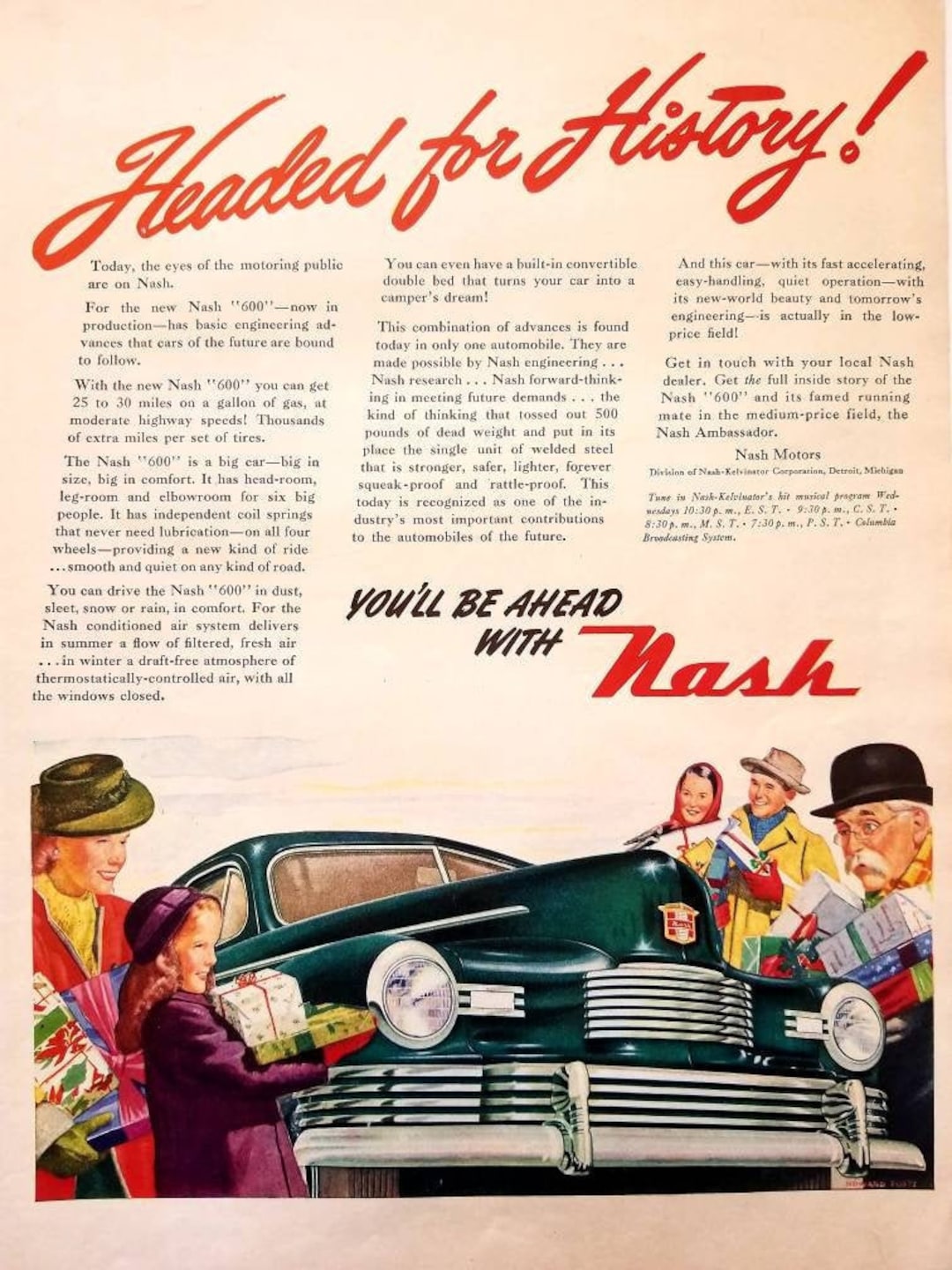 1945 Nash 600 Car Ad: Vintage Man Cave Decor, Automotive Magazine Print ...