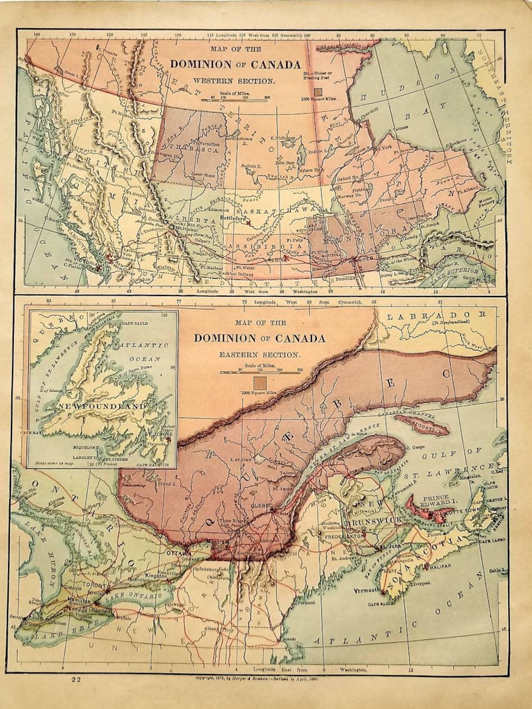 Antique 1890 Map of Canada / Map Wall Art / Office Decor / Vintage ...