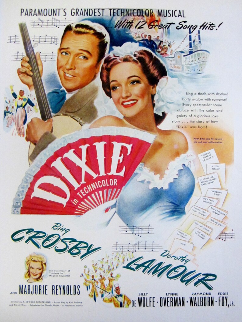 1943 Dixie Vintage Movie Poster Print Bing Crosby Celebrity | Etsy