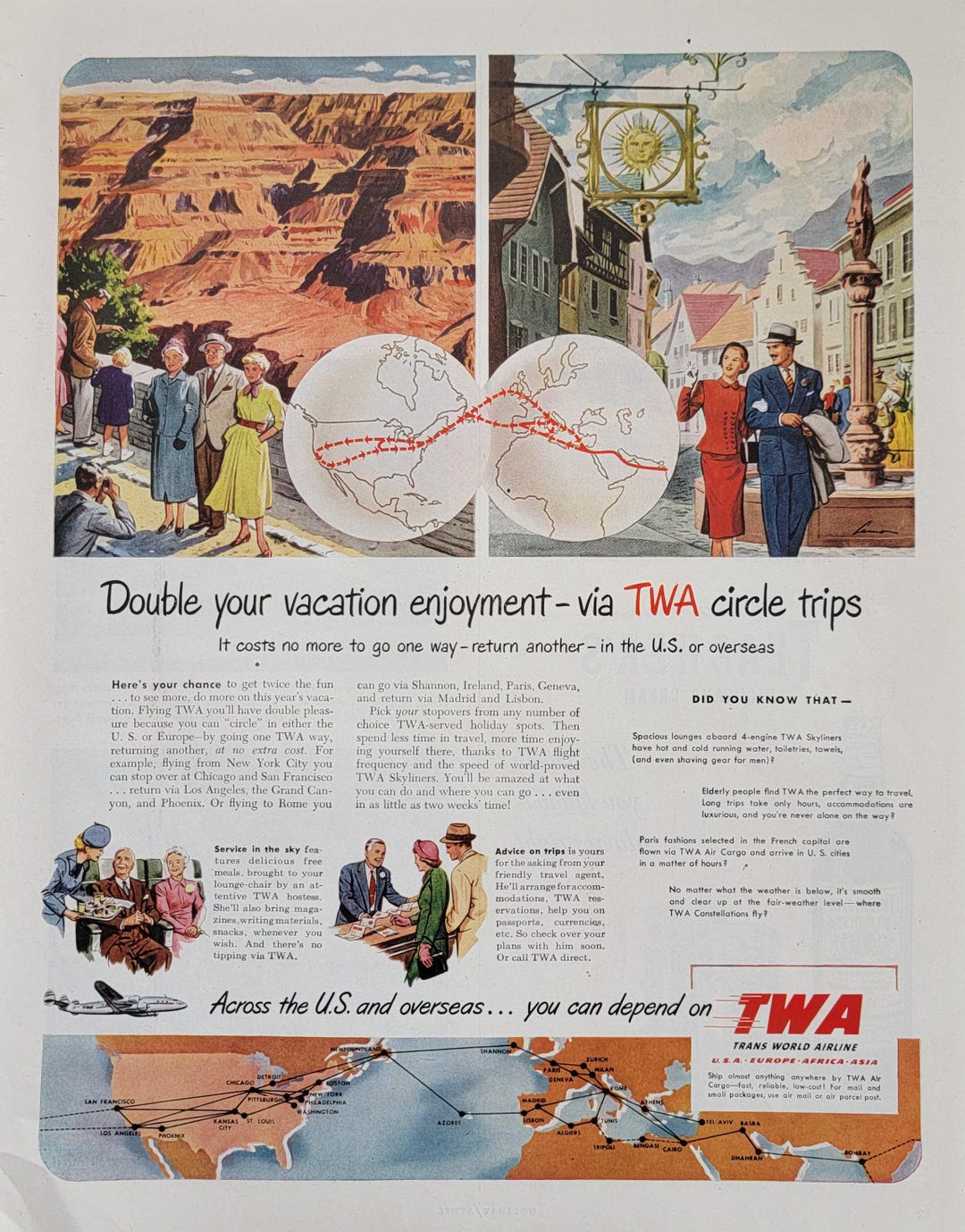 1950 TWA Trans World Airlines Vintage Advertisement Airplane Wall Art ...