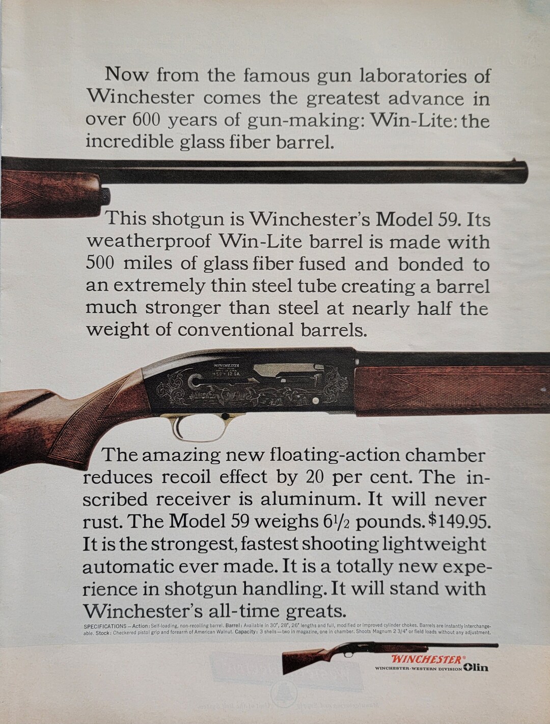 1961 Winchester Model 59 Shotgun Vintage Advertisement Hunting Ad Gun ...