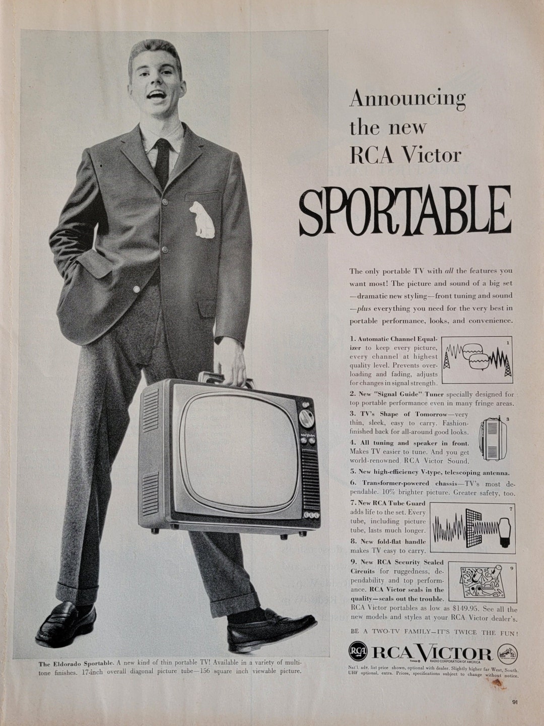 1959 RCA Victor Sportable TV Ad: Man Cave Decor, Television Magazine ...