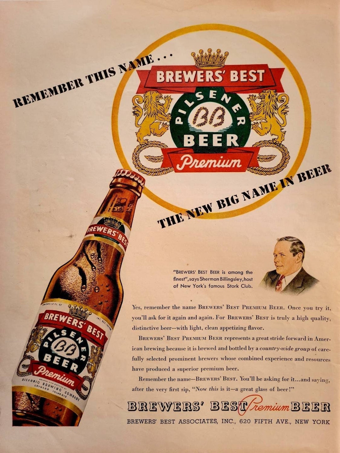 1947 Brewers Best Beer Vintage Advertisement Bar Wall Art Kitchen Decor ...
