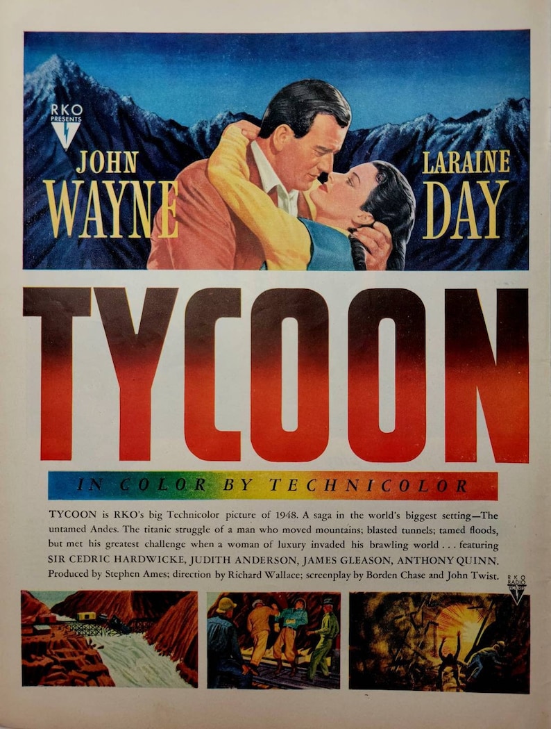 1947 Tycoon Movie Poster Print: John Wayne, Laraine Day - Vintage Wall ...