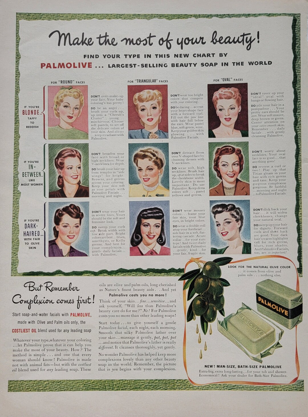 1941 Palmolive Soap Vintage Advertisement Bathroom Wall Art Powder Room ...
