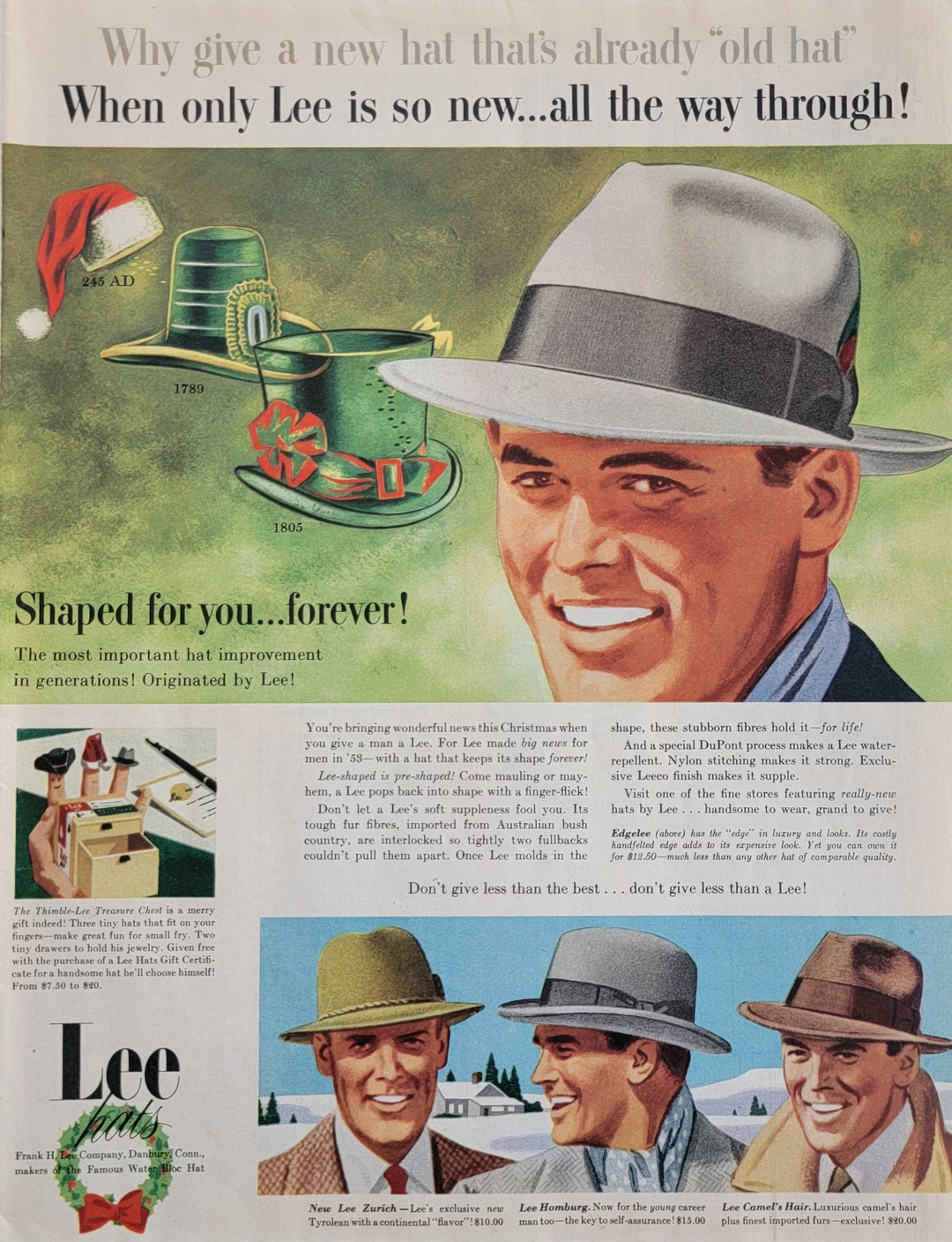 1953 Lee Hats Vintage Advertisement Bedroom Decor Mens Fashion Print ...