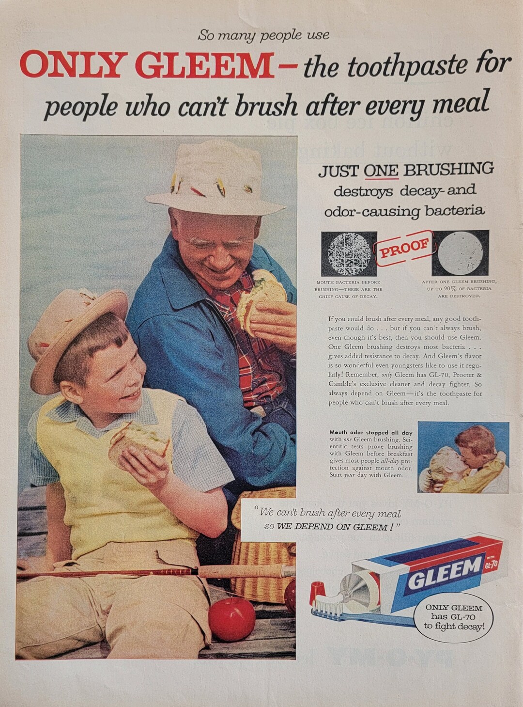 1956 Gleem Toothpaste Vintage Advertisement Bathroom Wall Art Dentist ...
