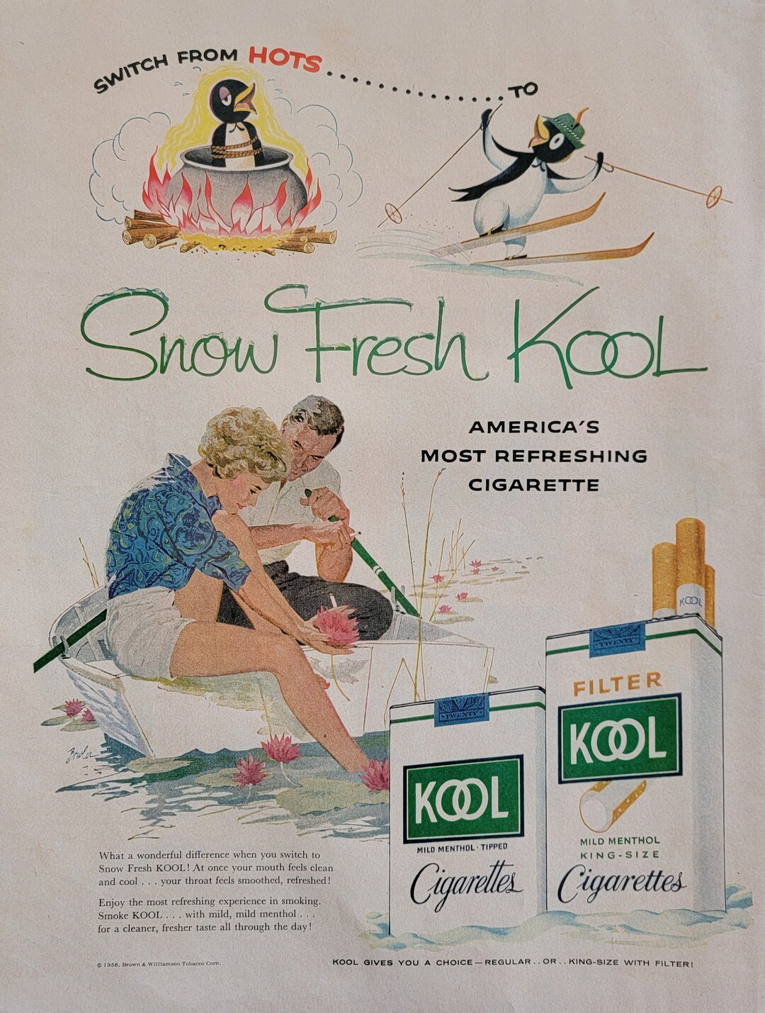 1958 Kool Cigarettes Vintage Advertisement Bar Decor Menthol Cigarettes ...