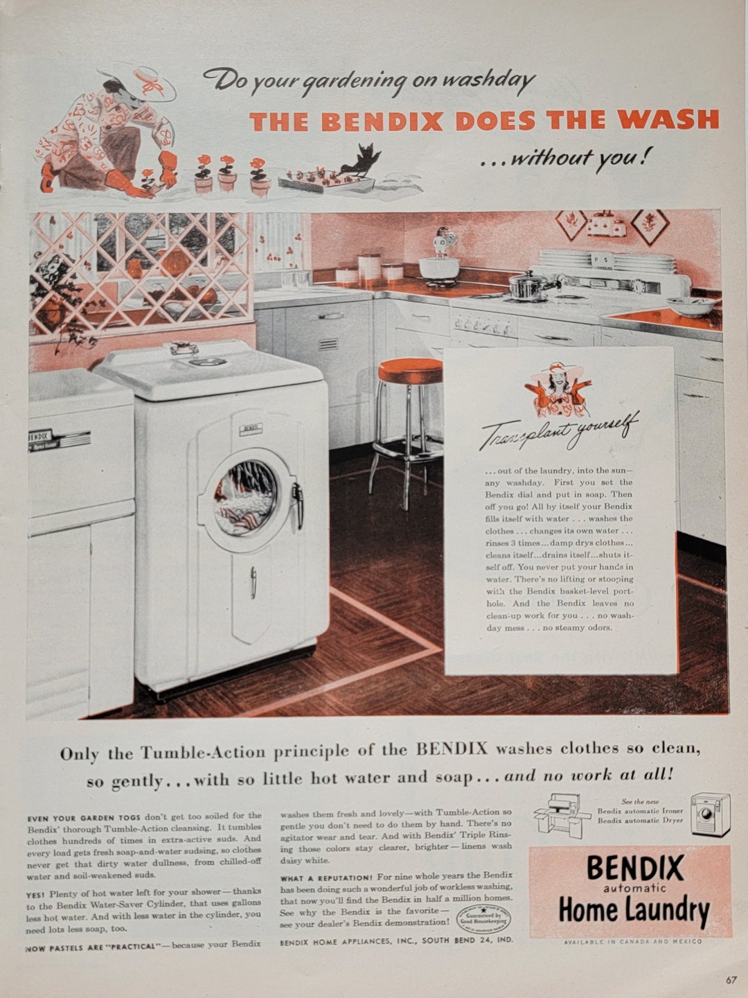 1947 Bendix Washing Machine Vintage Advertisement Laundry Room Wall Art ...