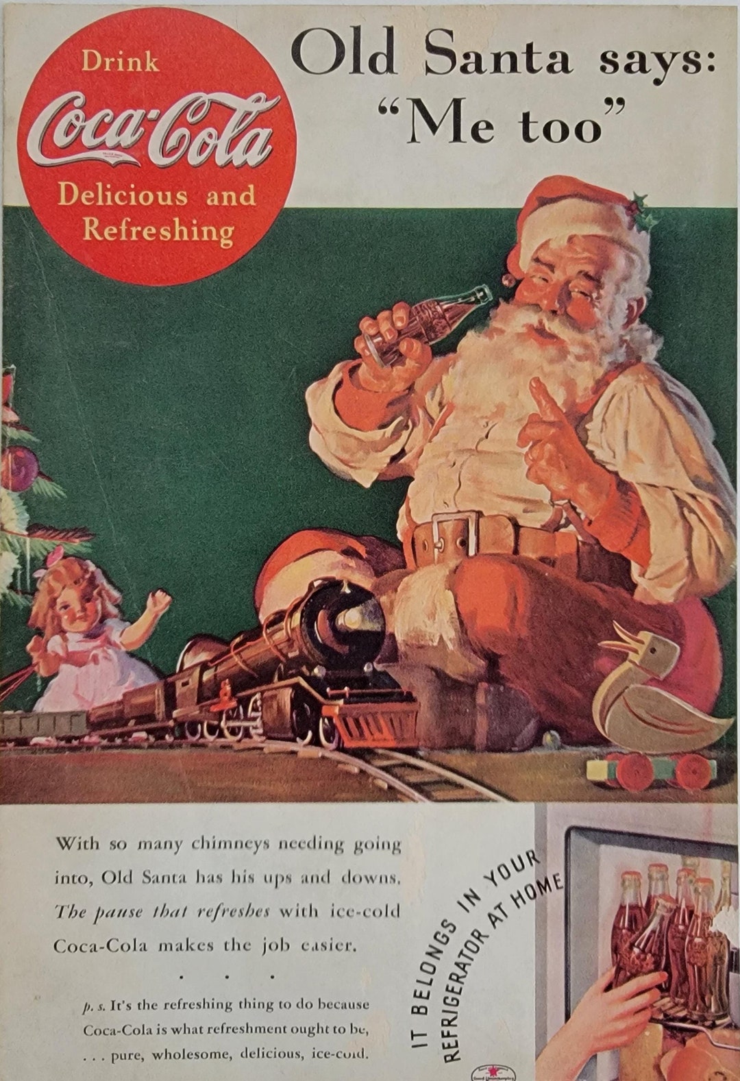 1936 Coca Cola Santa Claus Ad: Vintage Christmas Holiday Kitchen Decor ...