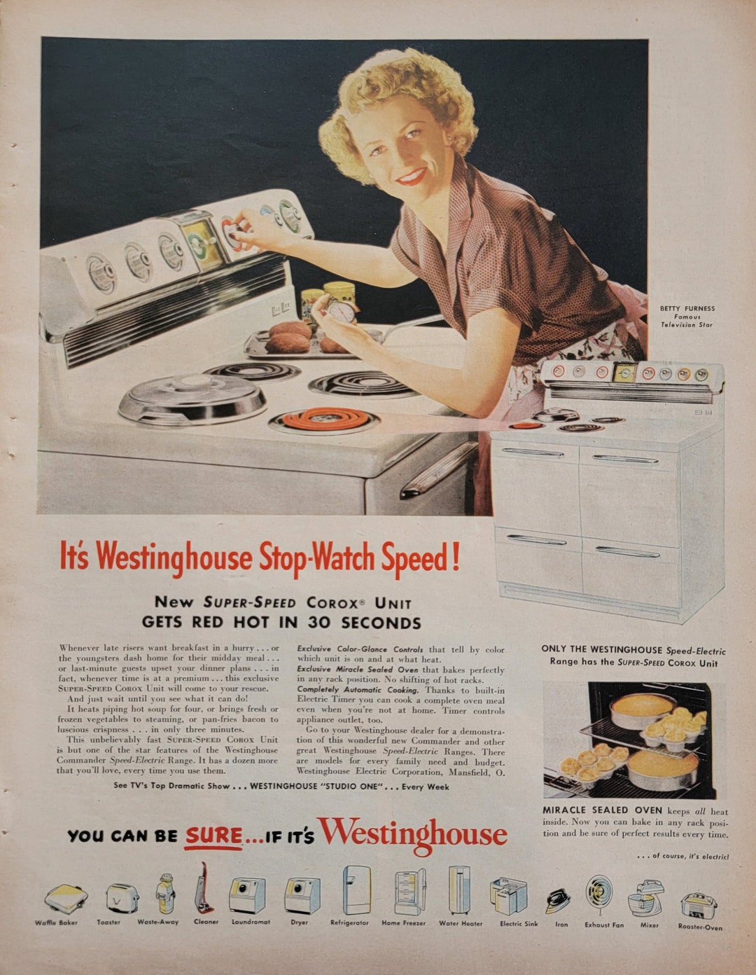 1951 Westinghouse Electric Range Vintage Advertisement Kitchen Wall Art ...