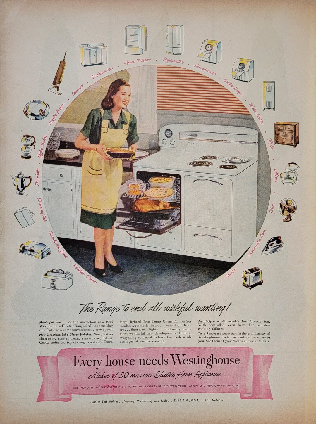 1946 Westinghouse Electric Range Vintage Advertisement Kitchen Wall Art ...