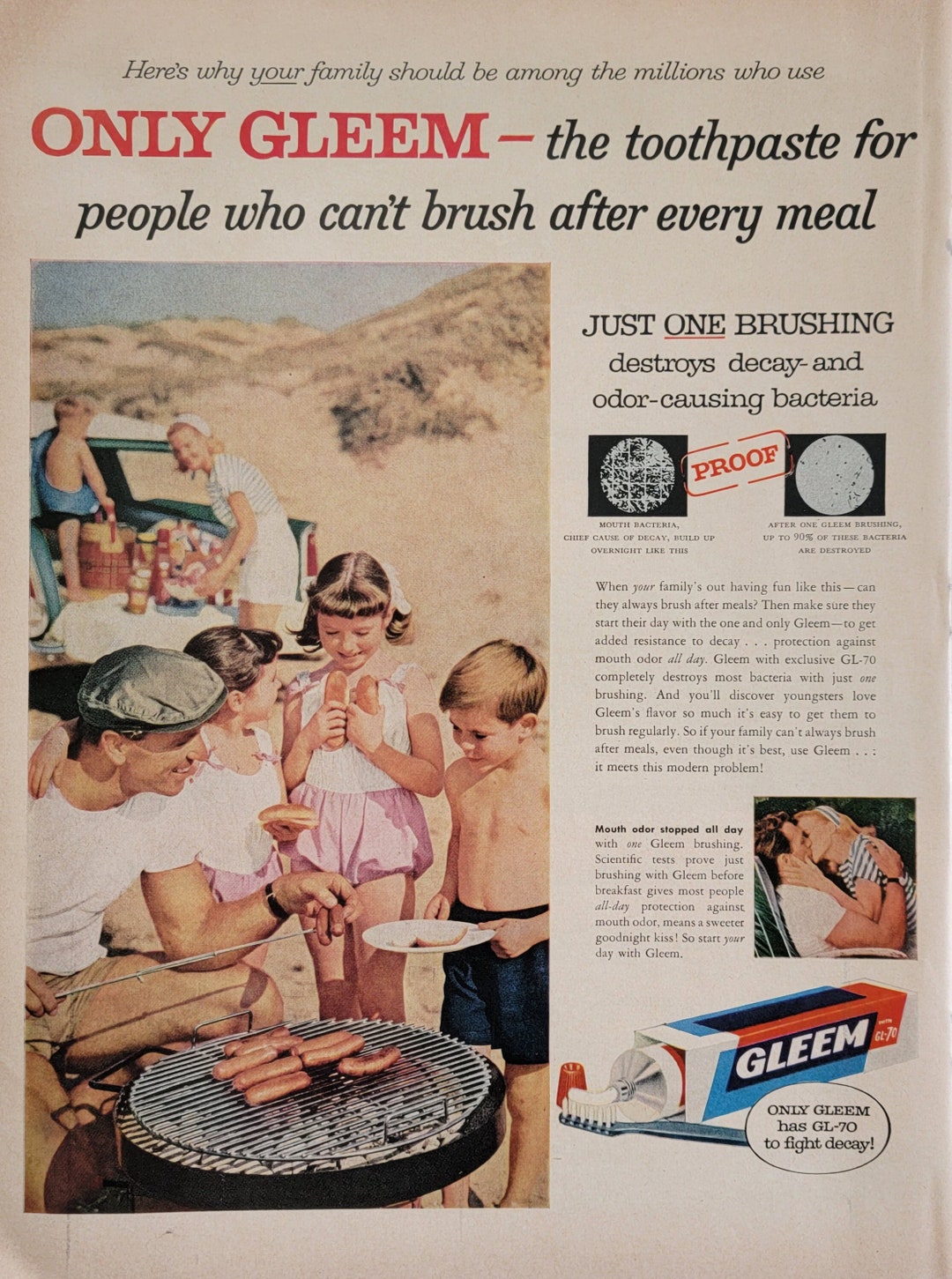 1957 Gleem Toothpaste Vintage Advertisement Bathroom Wall Art Dentist ...