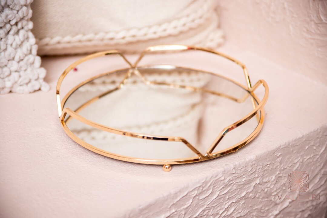 14" Gold Round Vanity Trays/ Perfume Tray/ Makeup Tray/ Cupcake Tray ...