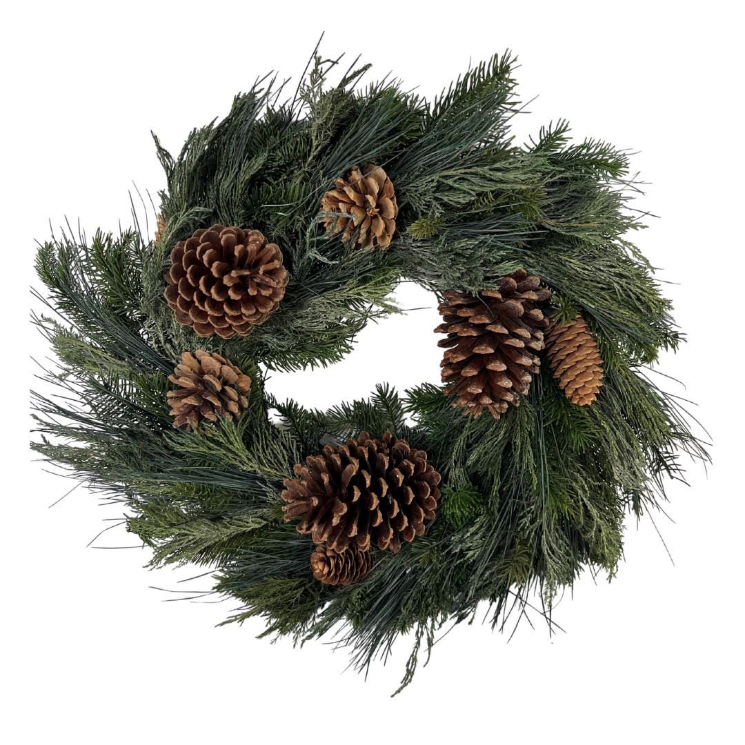 22" Preserved Spruce/cedar Wreath W/cone/holiday/greenery/green Wreath ...