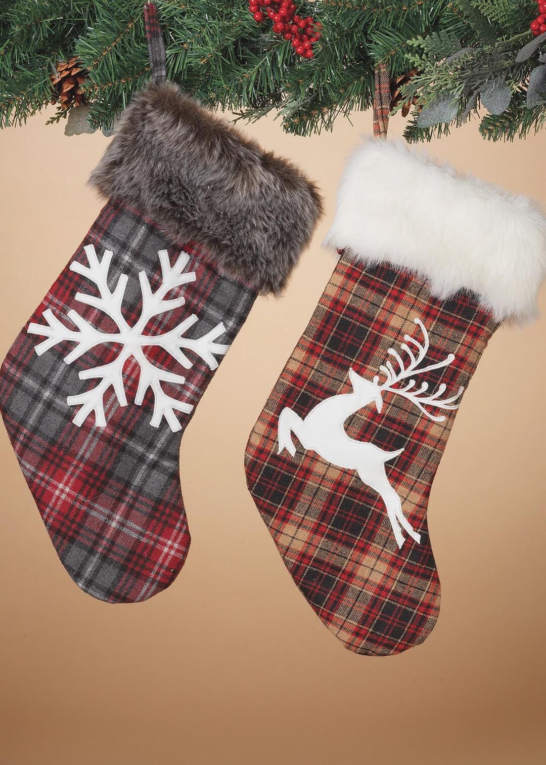 20" Fabric Plaid Stocking/christmas Tree Ornaments/tree Topper ...