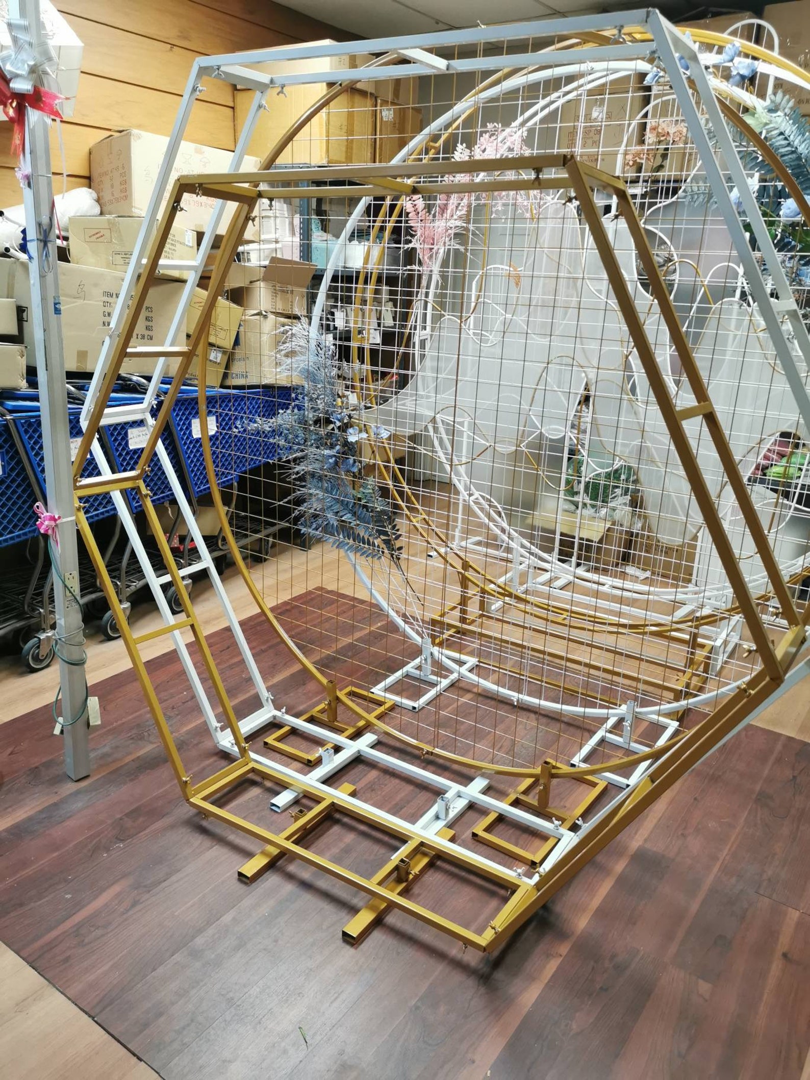 Double Hexagon 1.5m/2m/2.5m Wedding Props White Gold Metal Hexagon ...