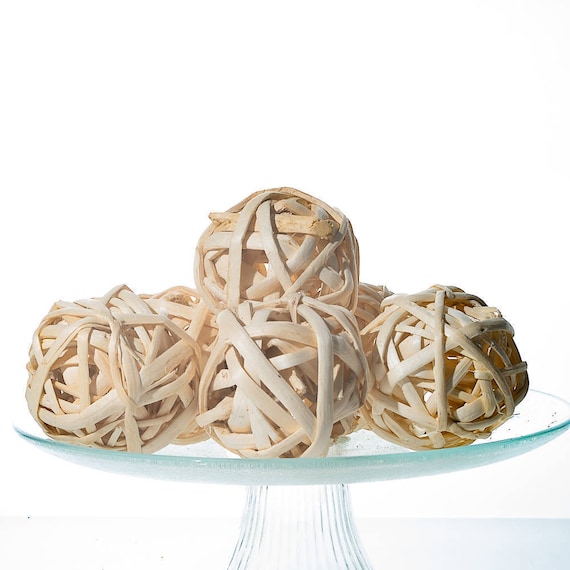 Natural/cream Wicker Balls 6 Decorative Balls Rustic Decor - Etsy