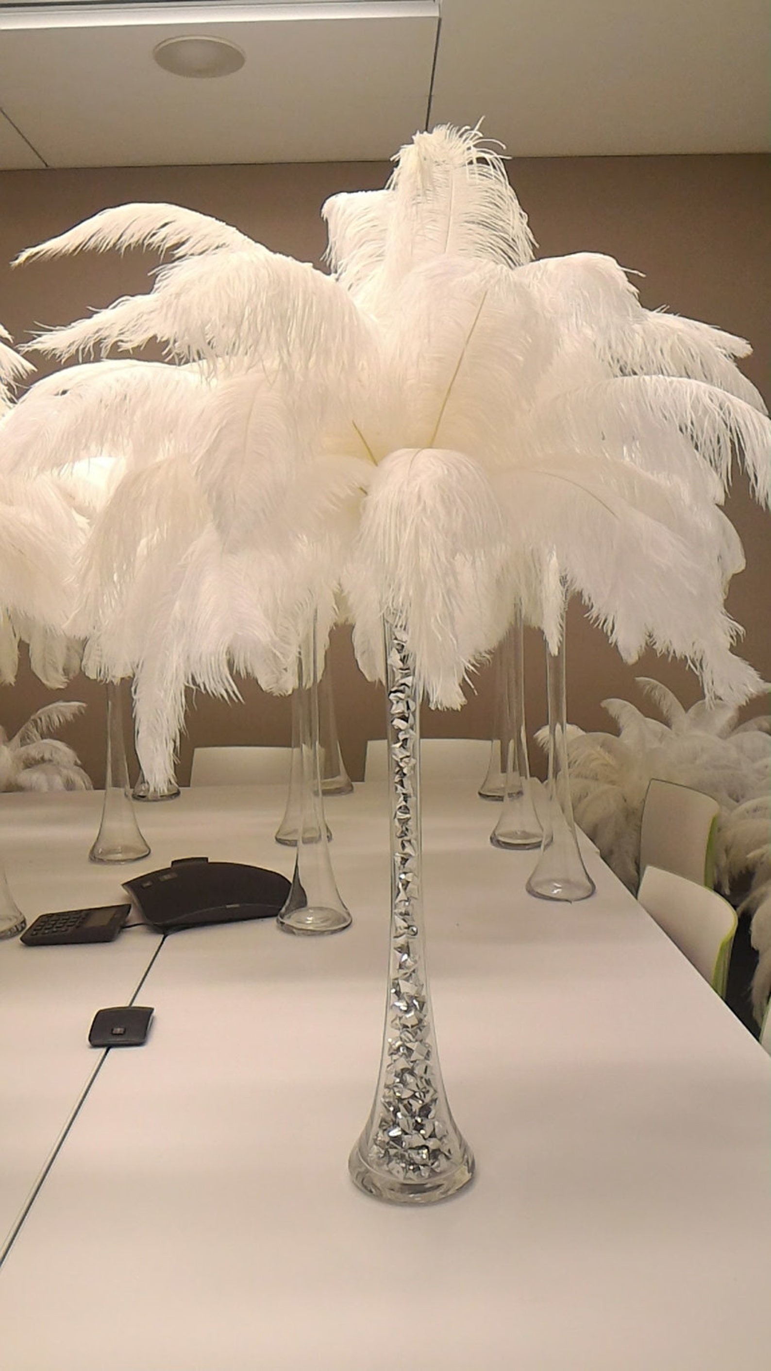 Silver Bling Ice Crystal Ostrich Feather Centerpiece for Weddings ...