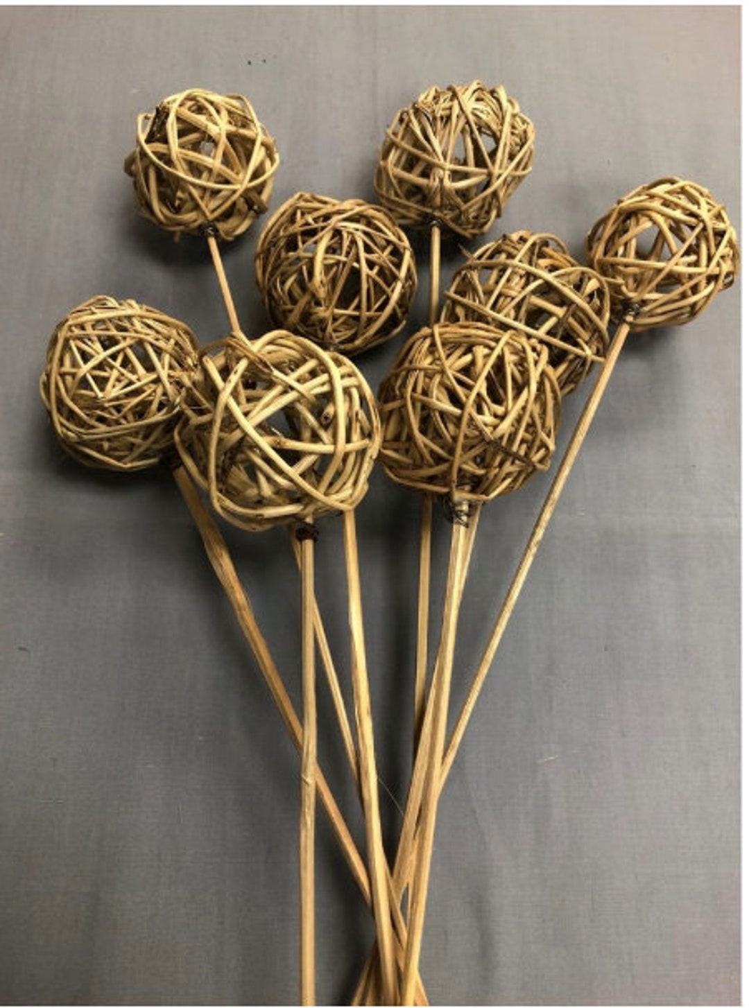 Natural Big Wicker Balls on Sticks 8pc Decorative Balls, Rustic Decor ...