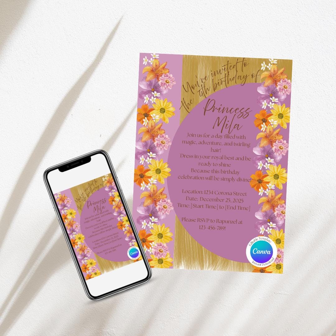 The Lost Princess Tangled Inspired Birthday Invitation Template ...