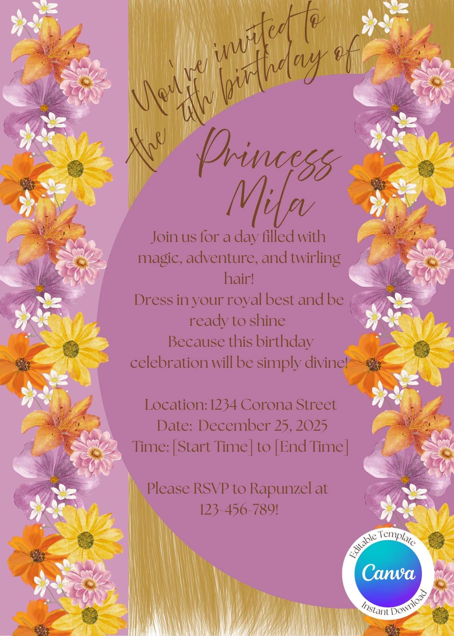 The Lost Princess Tangled Inspired Birthday Invitation Template ...