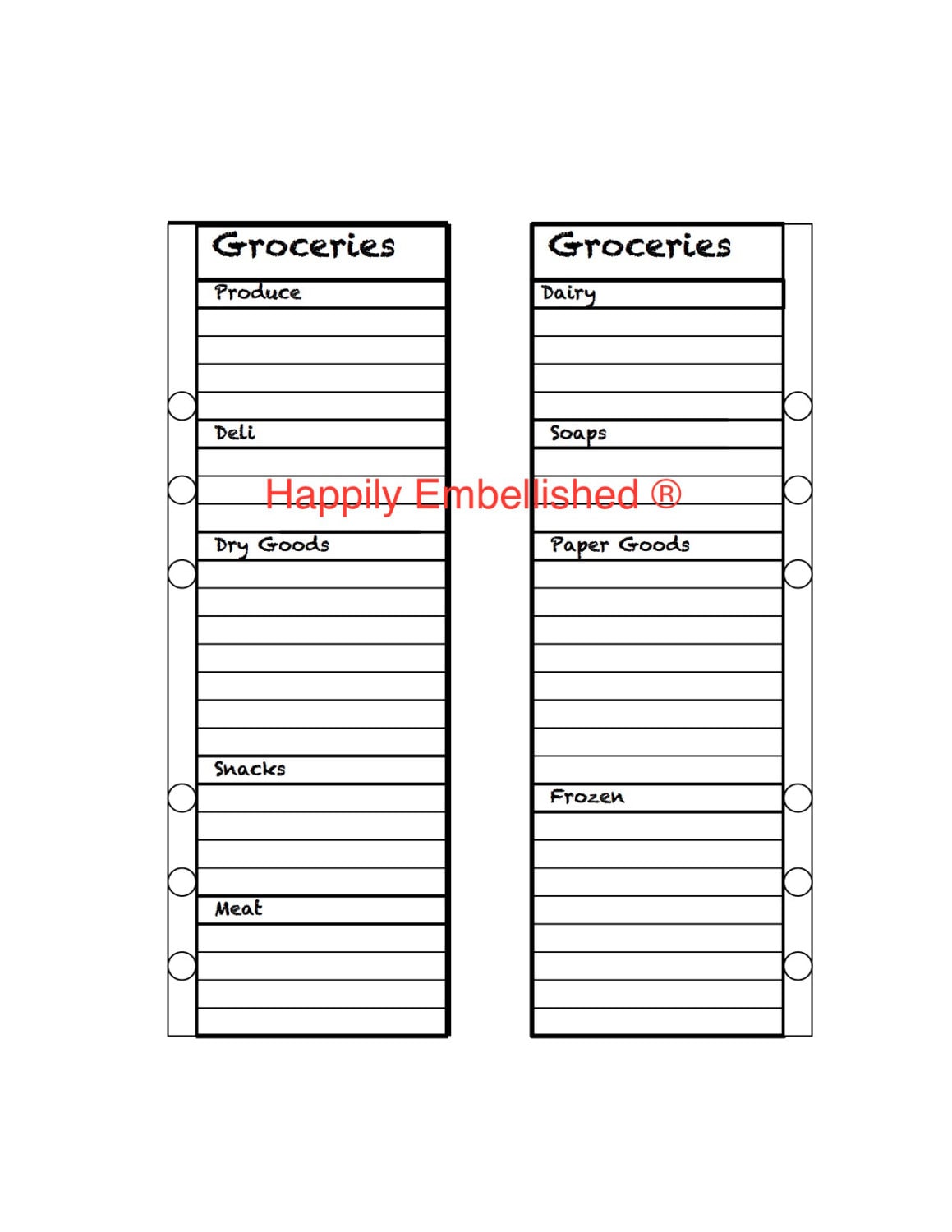 Planner Insert Grocery List Two Sidedpersonal Size Planner - Etsy