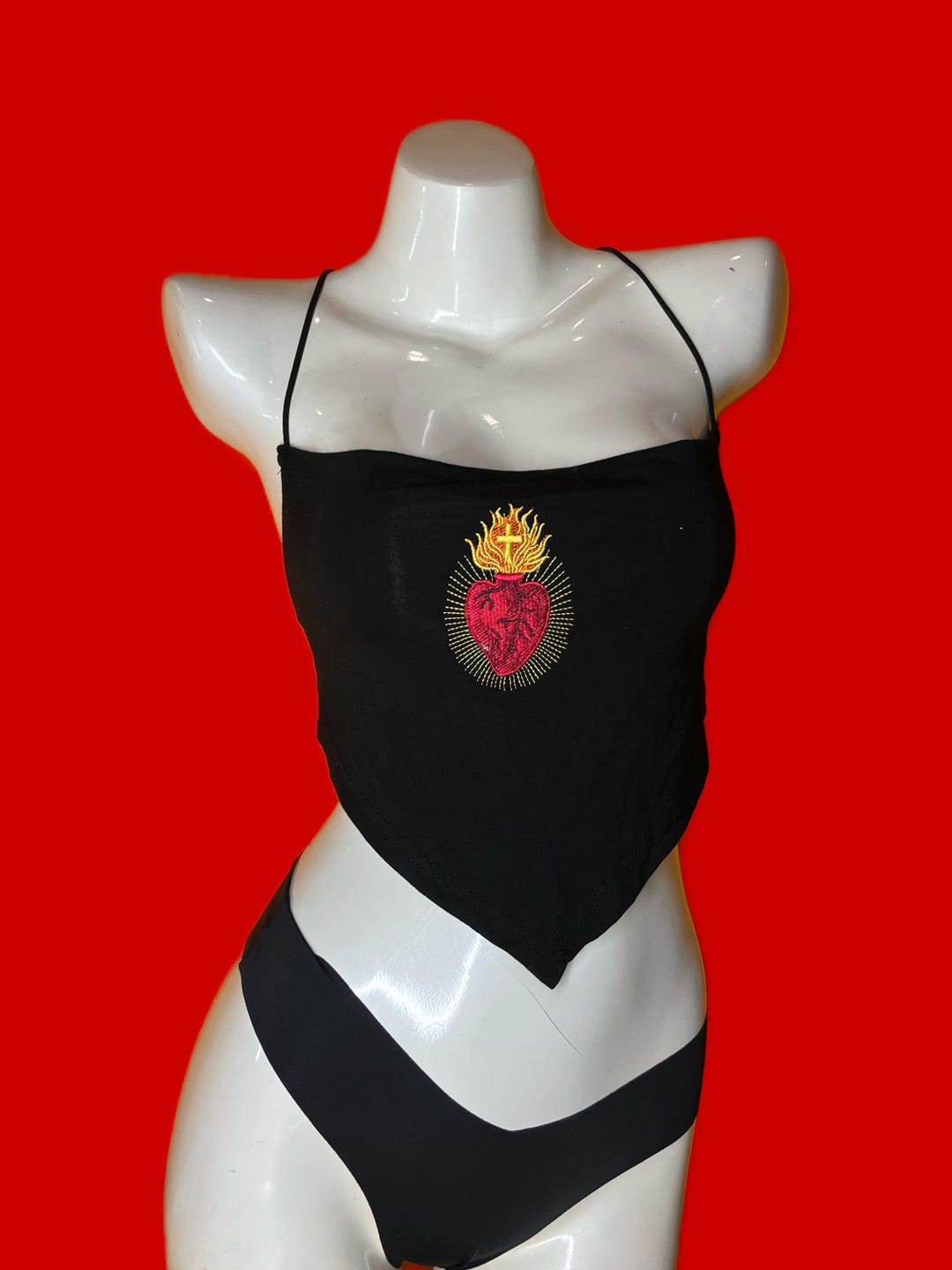 Sacred Heart // Embroidered Halter Top // Backless Crop Top - Etsy