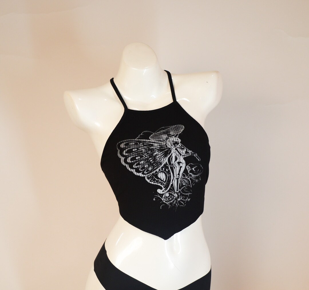 S_ Mushrom Fairy Screen Printed Halter Backless Lace up Top - Etsy
