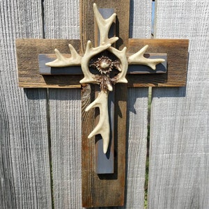 Hunter Rustic Country Slate Gray Deer Antler Cross Hanging Decor ...