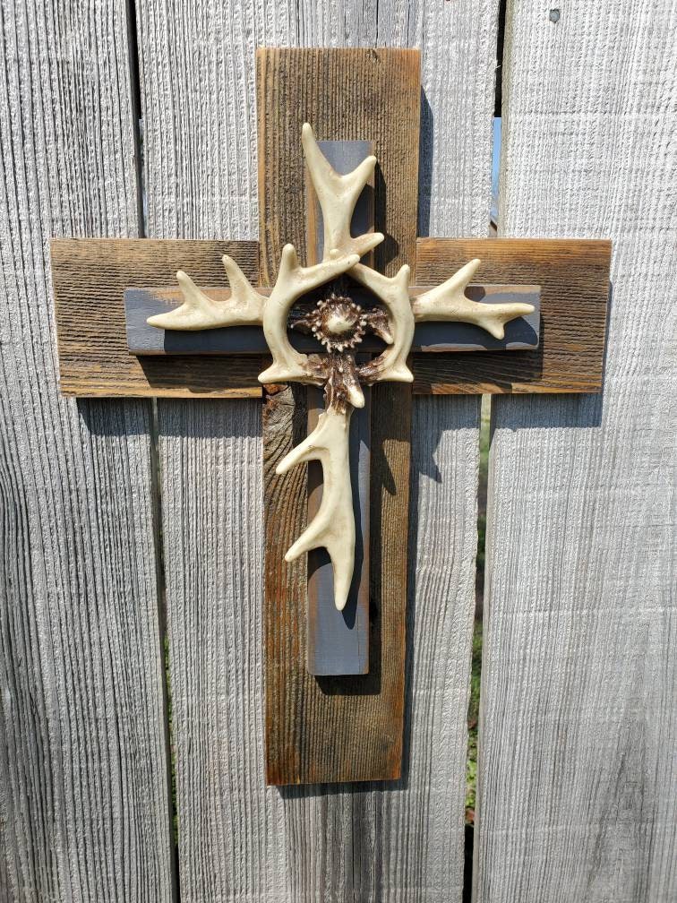 Hunter Rustic Country Slate Gray Deer Antler Cross Hanging Decor ...