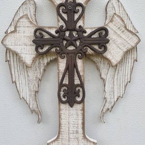 Off-white Ivory Angel Wing Western Star Wall Cross Hanging Cross Home ...