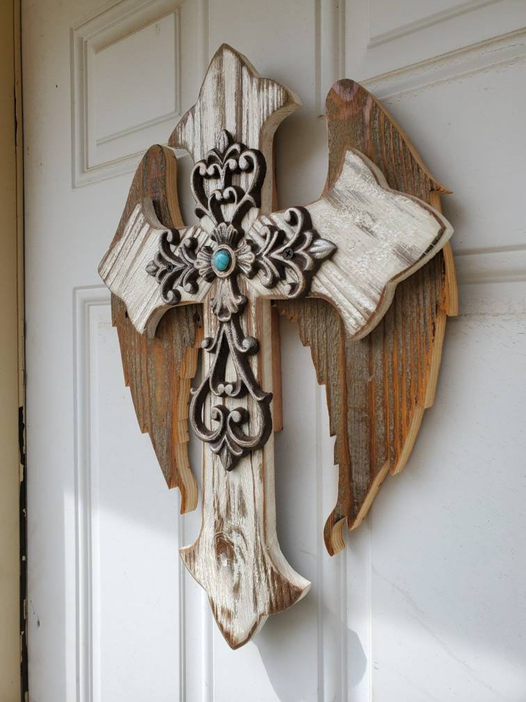 Off-white Ivory Angel Wing Cast Western Star Scroll Turquoise Stone ...