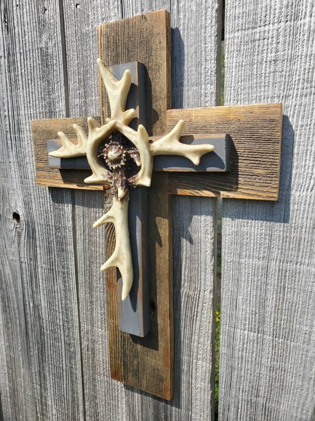 Hunter Rustic Country Slate Gray Deer Antler Cross Hanging Decor ...