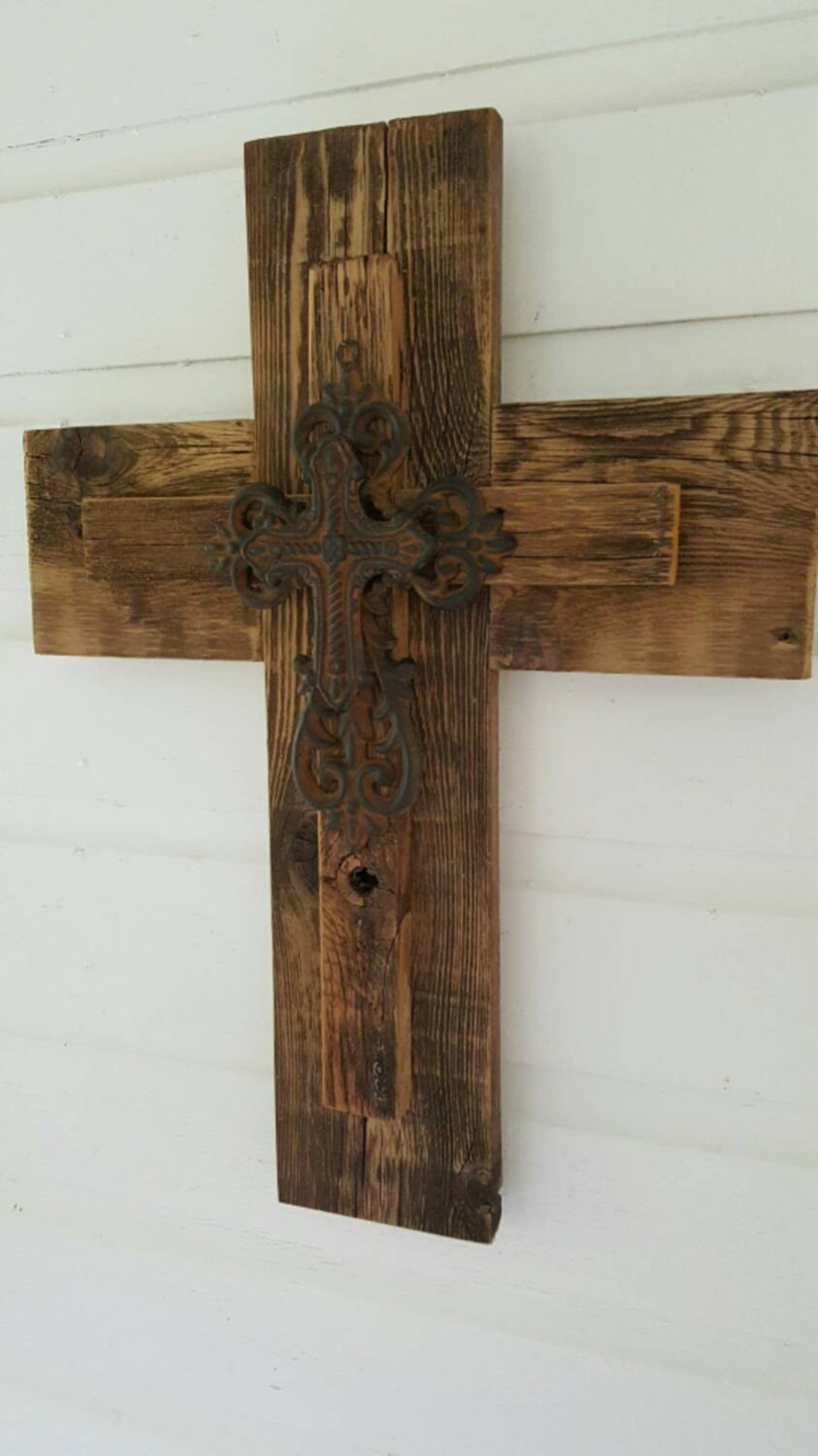 Unique Cast Iron SALE Rustic Cedar Wood Wall Cross Decor Repurposed ...