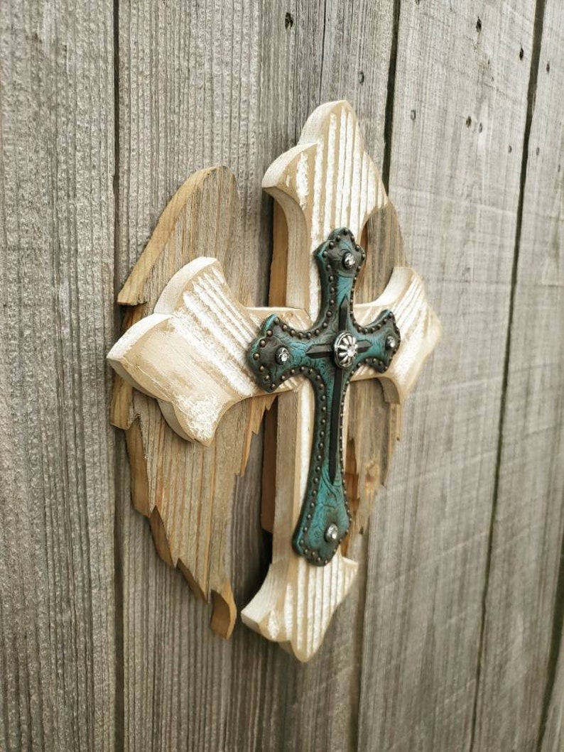 Small Ivory white Angel wing Reclaimed Wood Wall Cross Western | Etsy