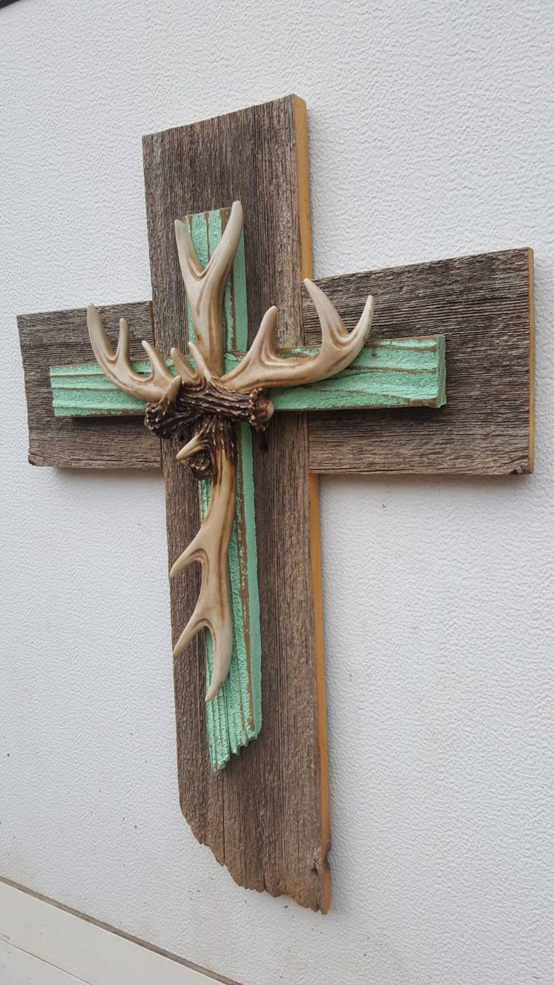 NEW! Unique Rustic Mint Green Country Deer Antler Cross Hanging Decor ...