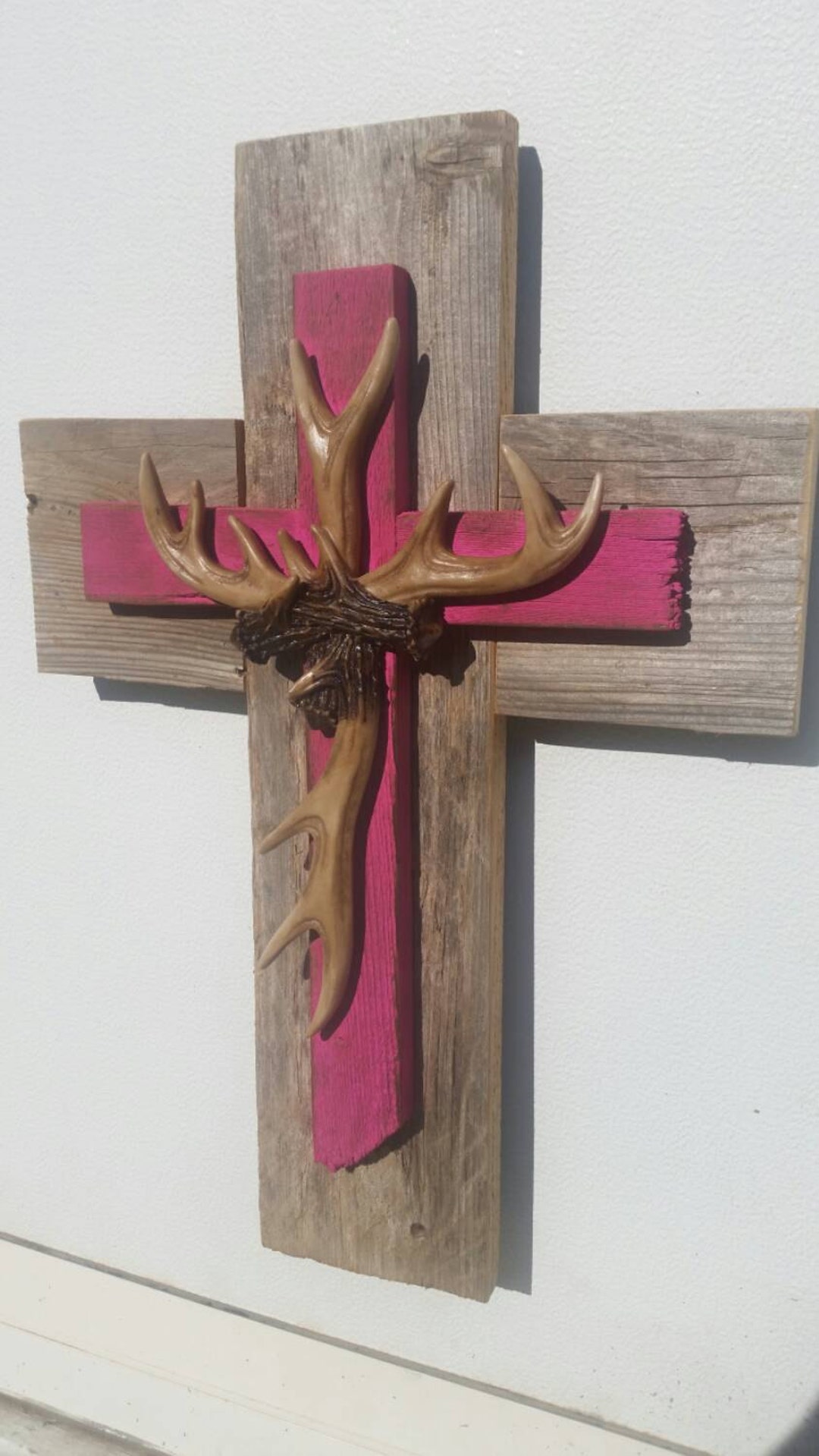 NEW! Unique Rustic HOT Pink Country Deer Antler Cross Hanging Decor ...