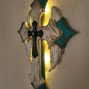 Backlit Cross Turquoise Rustic Cedar Pallet Wood Home Decor With Angel ...