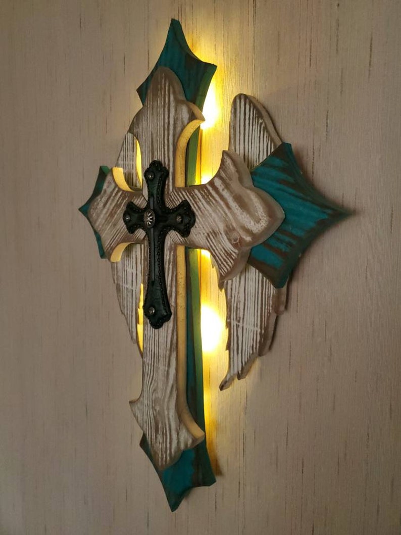 Backlit Cross Turquoise Rustic Cedar Pallet Wood Home Decor | Etsy