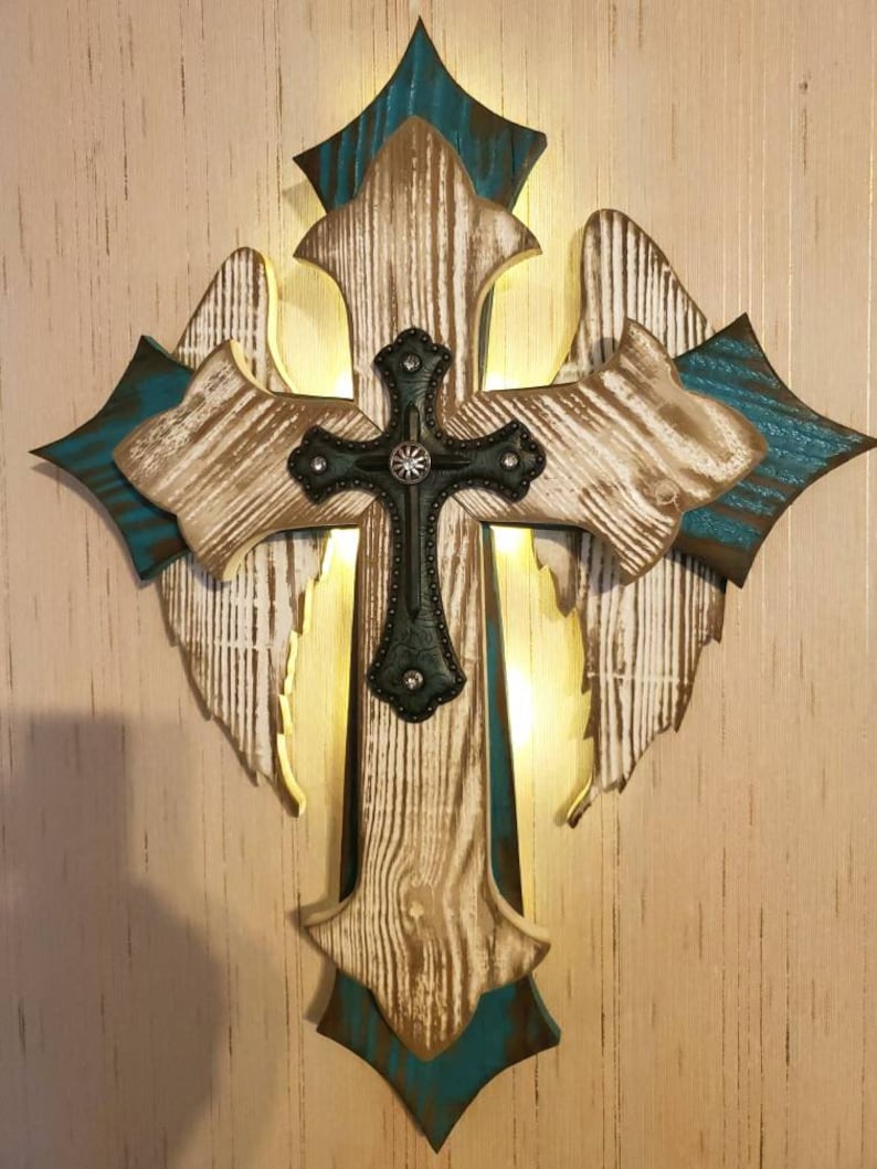 Backlit Cross Turquoise Rustic Cedar Pallet Wood Home Decor - Etsy