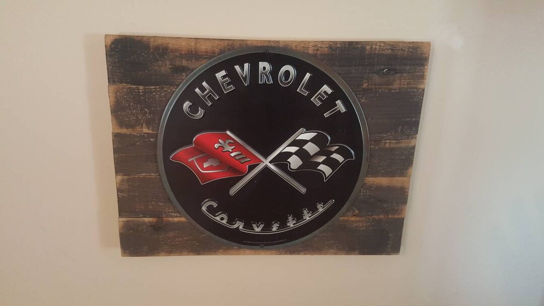 Man Cave Garage Sign Corvette Logo Rustic Pallet Wood Car Show Rustic ...