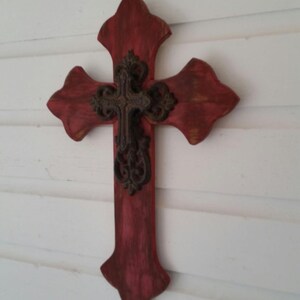 Red Fleur-de-lis Wall Cross Hanging Cross Decor Distressed Pallet Wood ...