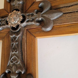 Rustic Cedar Wood Cross Natural W/ Cast Iron Fleur-de-lis Wall Hanging ...