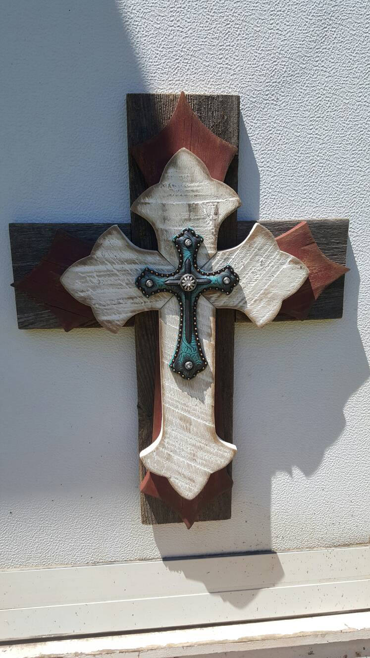 Barn Red Ivory Distressed Reclaimed Wood Wall Cross Wood Wall | Etsy