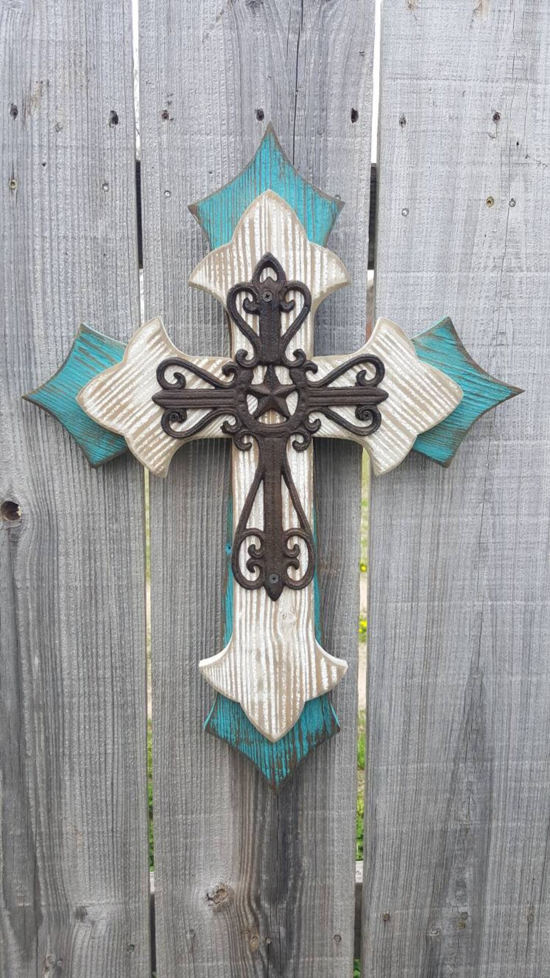 Cast Iron Star Scroll Turquoise Rustic Cedar Pallet Wood Home Decor ...
