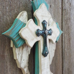 Backlit Cross Turquoise Rustic Cedar Pallet Wood Home Decor With Angel ...