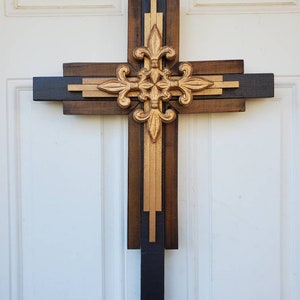 Old School Rustic Cedar Wood Cross Slate Gray With Fleur-de-lis Wall ...