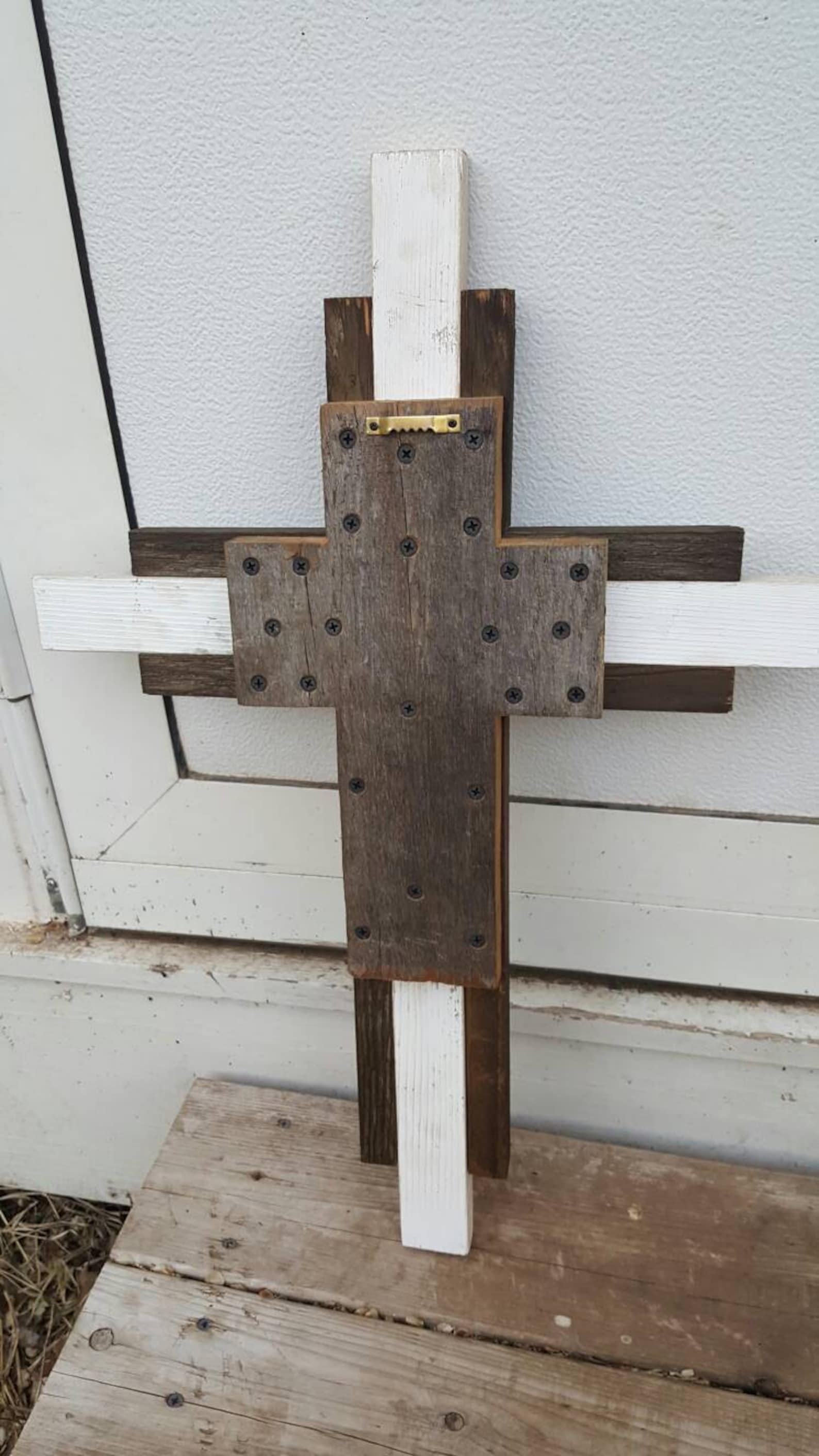 Art Deco Rustic Cedar Wood Cross Distressed White & Brown Wall - Etsy