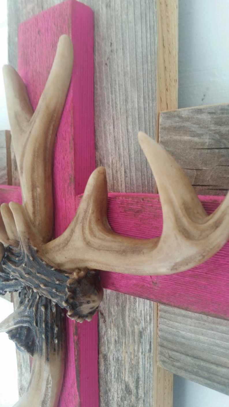 NEW! Unique Rustic HOT Pink Country Deer Antler Cross Hanging Decor ...